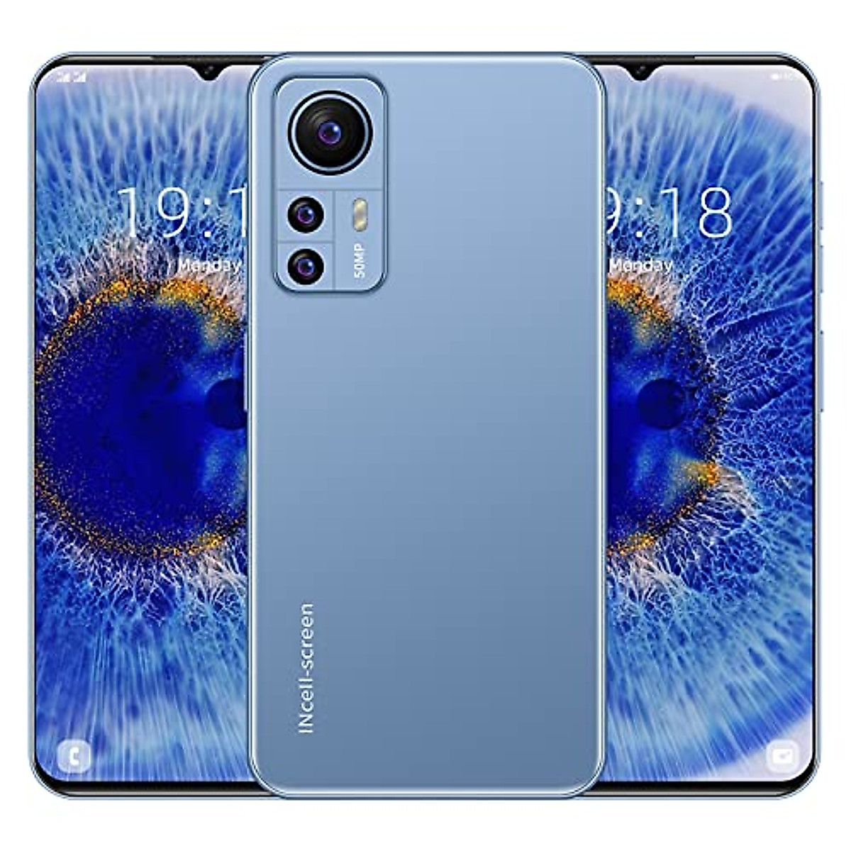 Airshi 4GB RAM 32GB ROM Cell Phone, 12s Pro Smartphone Double Card Slot 5G WiFi 1200x1960 Resolution for Home (Blue)