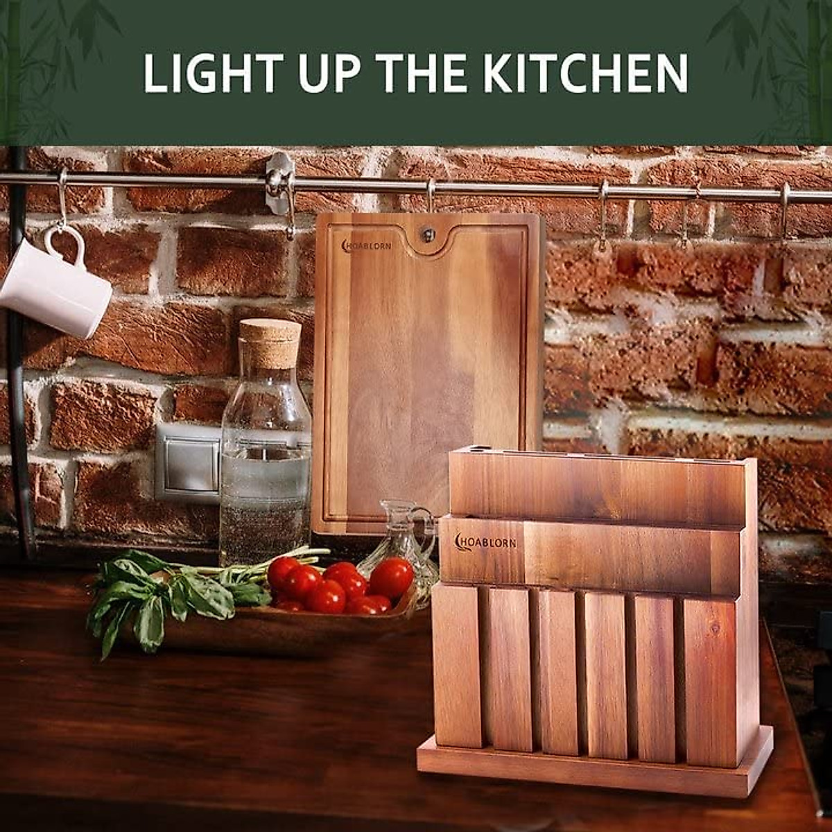 Knife Set with Block German Stainless Steel Forged Knife Block Set, Hoablorn Knife set for Kitchen Knife Set of 15 Pcs and 5Pcs Wine Set for Family Chefs Gifts…