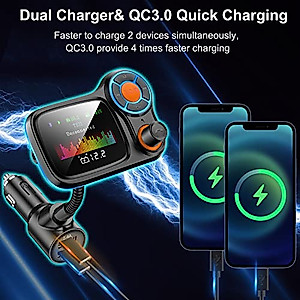 Bluetooth 5.0 FM Transmitter for Car, Aigital Car Bluetooth Adapter with 1.77 Inch Color Screen, QC3.0 Quick Charging &2.4 A USB Port, Wireless Radio Adapter Handsfree Car Kits, TF Card&U Disk