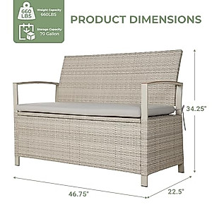 Grand patio Outdoor Storage Bench Deck Box with Olefin Cushion, Wicker Deck Box with Water Resistant Bag, Outdoor Seating for Front Porch, Store Garden Tools and Pool Storage (Warm Gray)