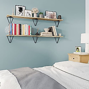 Wallniture Colmar 48" Rustic Floating Shelves for Living Room Decor, Wall Bookshelf, Floating Shelf for Kitchen, Wall Mounted Shelves for Office, Wall Shelves for Bedroom Decor, Burnt Set of 2