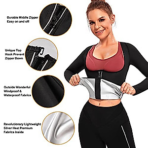 Likeonce Sauna Suit for Women Body Shaper Heat Trapping Sauna Suits Long Sleeve Weight Loss Workout Shirt with Zipper (Black, 3X-Large)