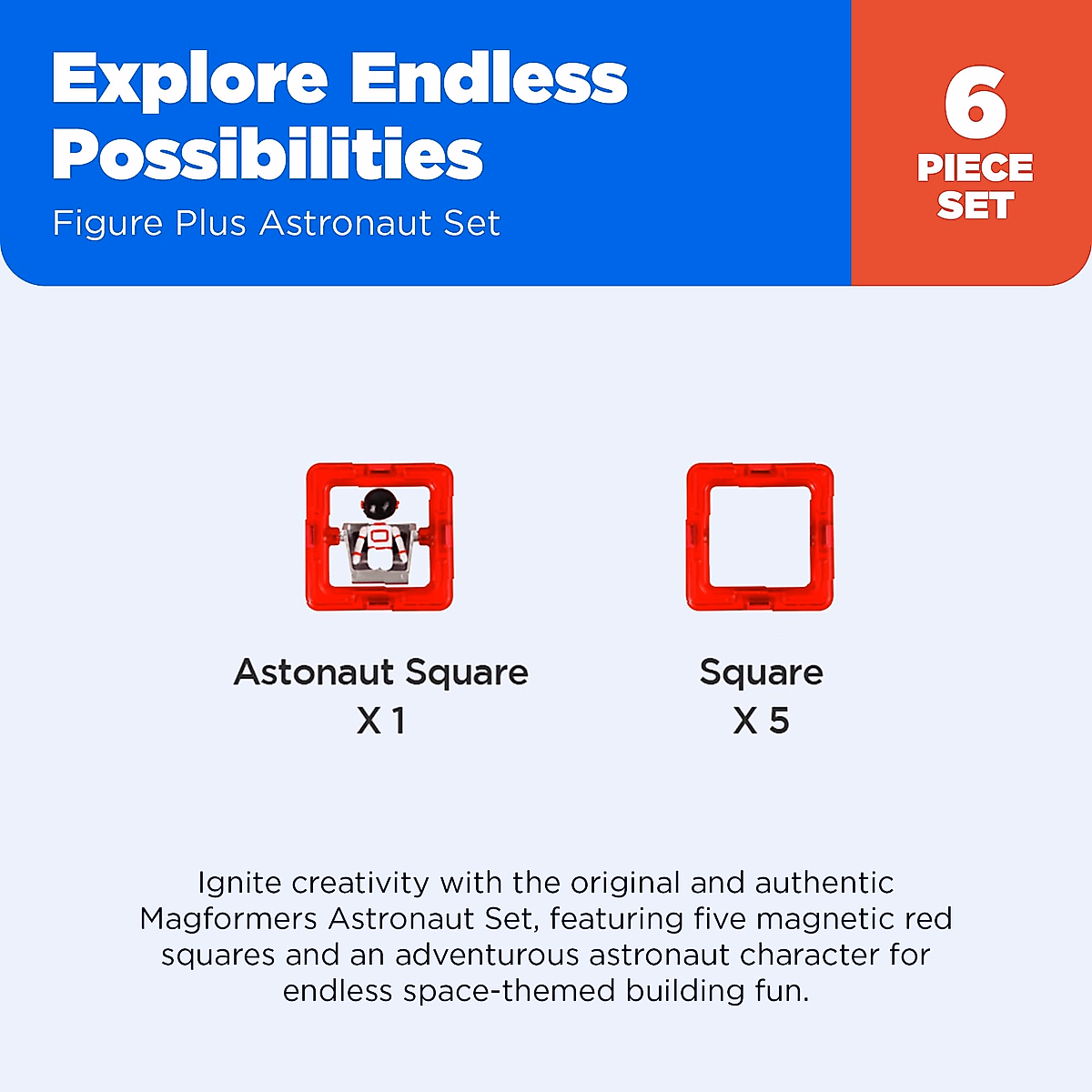 MAGFORMERS Figure Plus Astronaut (6 Piece) Magnetic Building Blocks, Educational Magnetic Tiles Kit, Magnetic Construction STEM Space Toy Set