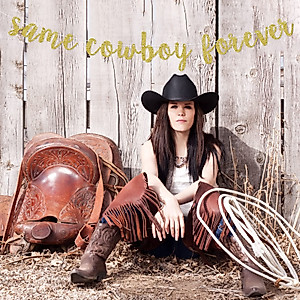 FAIUTA Same Cowboy Forever Banner, Country Western Bachelorette Glitter Banner,Bachelorette Party Decor (Gold)