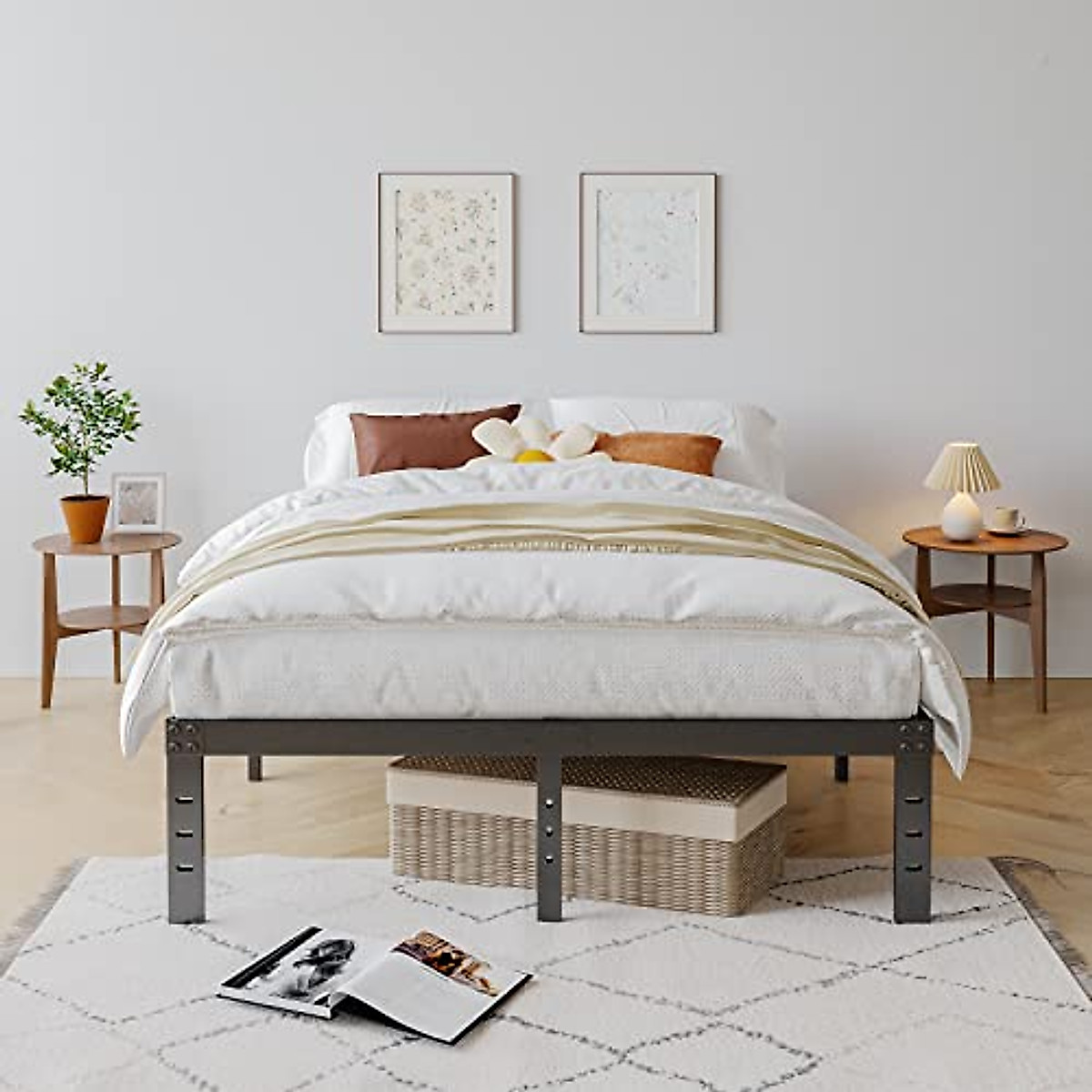 COMASACH California King Size Metal Bed Frame No Box Spring Needed, 12 Inch Noise Free Black Platform Bed Base, Easy Assembly, Heavy Duty Steel Slat Support Non Slip Mattress Foundation