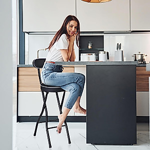 Thyle Folding Stool with Backrest 25.6 Inch Counter Height Folding Bar Stools with Cushioned Padded Foldable Portable Chairs for Adults Kitchen Garden Camping(Black,2 Pcs)