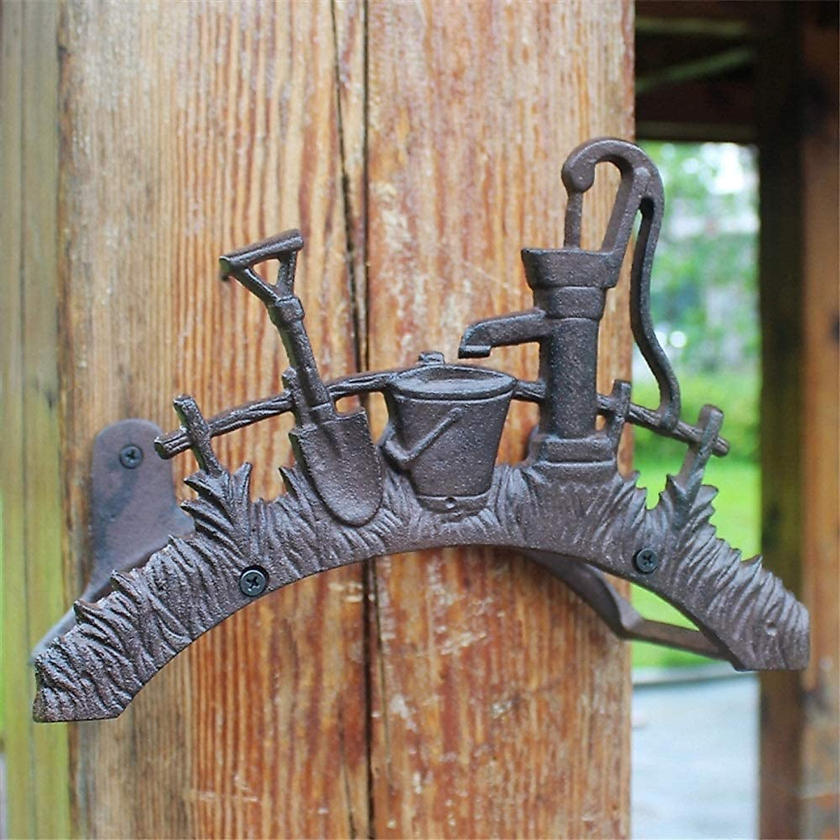 Riyyow Personality Cast Iron Shovel Bucket Decoration Water Pipe Holds Rack Antique Garden Yard Decorative Wall Mounted Hose Butler Garden Hose Storage Device Decoration Cast Iron Doorbell Decoration