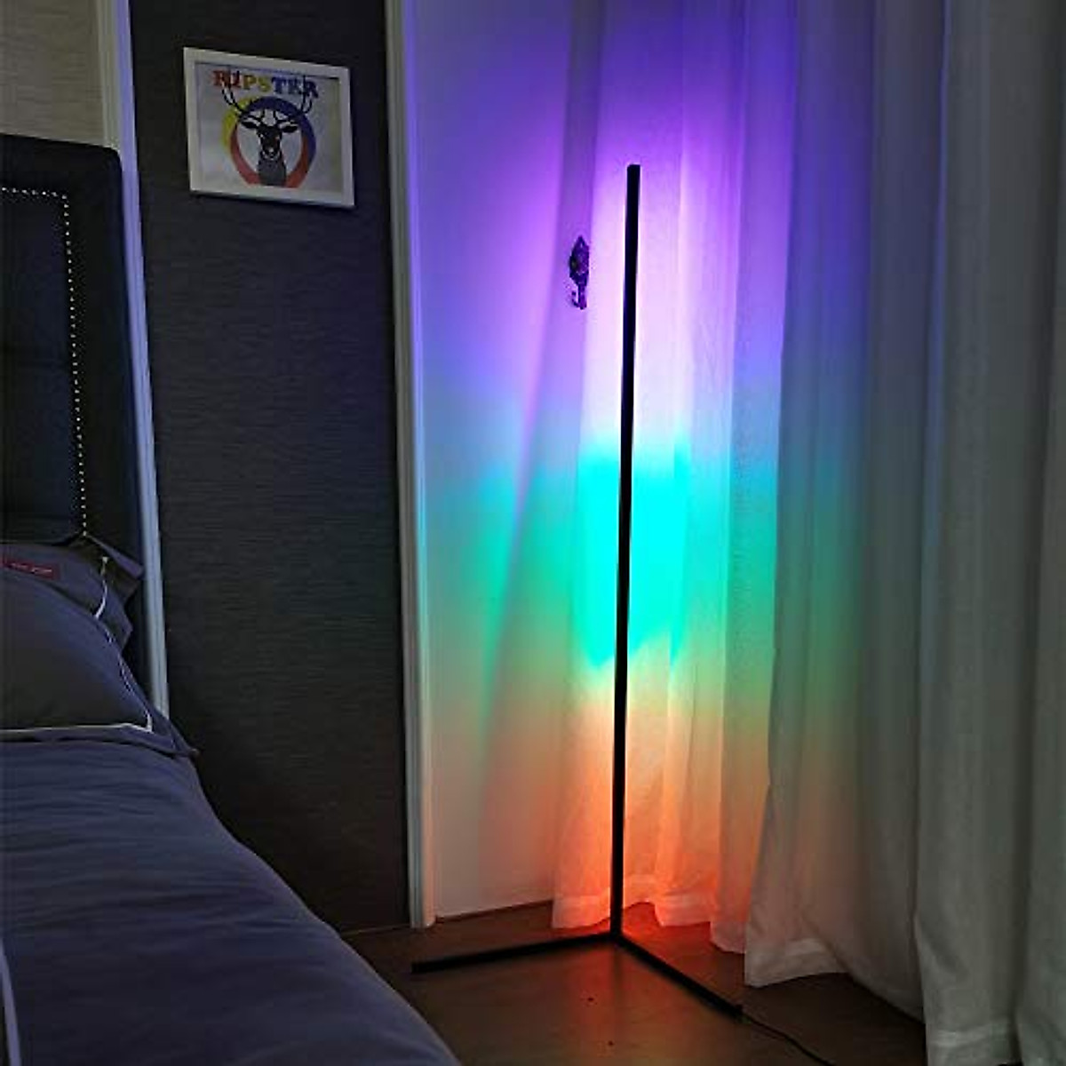 Latest LED Floor Lamp, Modern Bedroom RGB Color Changing Corner Light Minimal Vertical LED Standing Floor Lamp, Remote APP Control and Remote Control Switch Colors Floor Lamp at Will