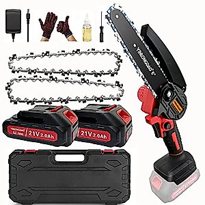 Mini Chainsaw Cordless 6-Inch with 2 Battery, YINLONGDAO Electric Compact Chain Saw with Brushless motor, Handheld Chain Saw Pruning Shears Chainsaw for Courtyard, Tree Branches, Household and Garden