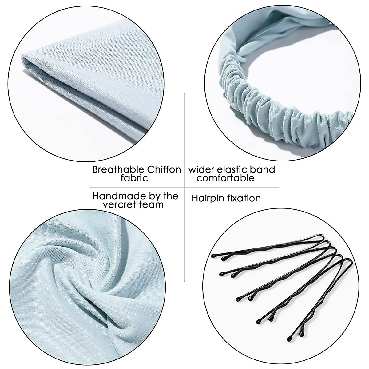 6 Pack Hair Scarf Headband for Women - Elastic Hair Kerchief Large Boho Triangle Bandana Head Scarf with Clips Non Slip Solid Color Headbands Hair Scarves Hair Accessories for Teen Girls