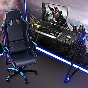 SMUG LED Lights, 40 Inch Simple Style, Home Study Desk, Modern Computer Game Table, Office Writing Workstation, Black