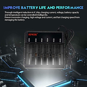 18650 Battery Charger Universal Smart Charger with LED Indicator for Flashlight Headlamp Batteries Compatible 3.7V Li-ion 26650 18500 14500 Rechargeable Batteries Charger (Only 6-Slot AC Charger)