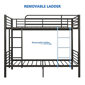 Alohappy Metal Bunk Bed Twin Over Twin, Twin Bunk Beds with Removable Ladder and Safety Guard Rail, 13.8” Under Bed Storage Space, No Box Spring Needed, Easy to Climb, Industrial Style(Black)