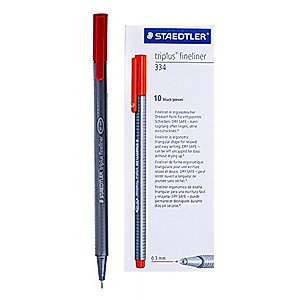 Staedtler Triplus Fineliner Pens, 0.3mm, Red, Pack of 10 (334-2)