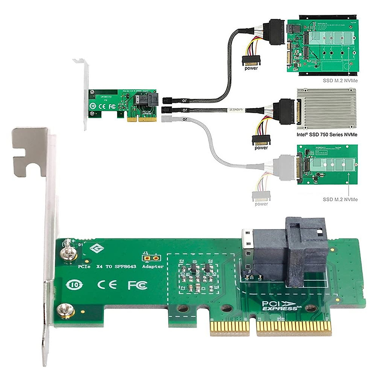 xiwai PCI-E 3.0 4.0 to SFF-8643 Card Adapter and U.2 U2 SFF-8639 NVME PCIe SSD Cable for Mainboard SSD