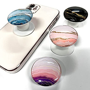 WUYULB Clear Crystal Glitter Expandible Collapsible Moblile Phone Grip Stand Holder for Smartphones and Tablets Cell Phone Accessory (Aqua Blue Rose Gold Wave)