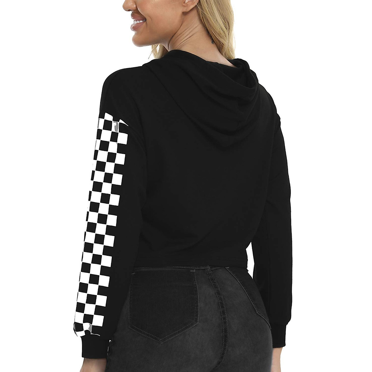 Zaprada Women's Cute Black Cropped Hoodie Sweatshirt Pullover Long Sleeve Print Casual Crop Tops Sweatshirt for Teen Girls Black Small