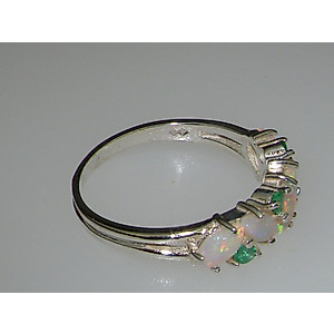 LetsBuyGold 925 Sterling Silver Natural Opal and Emerald Womens Eternity Ring - Size 11.75