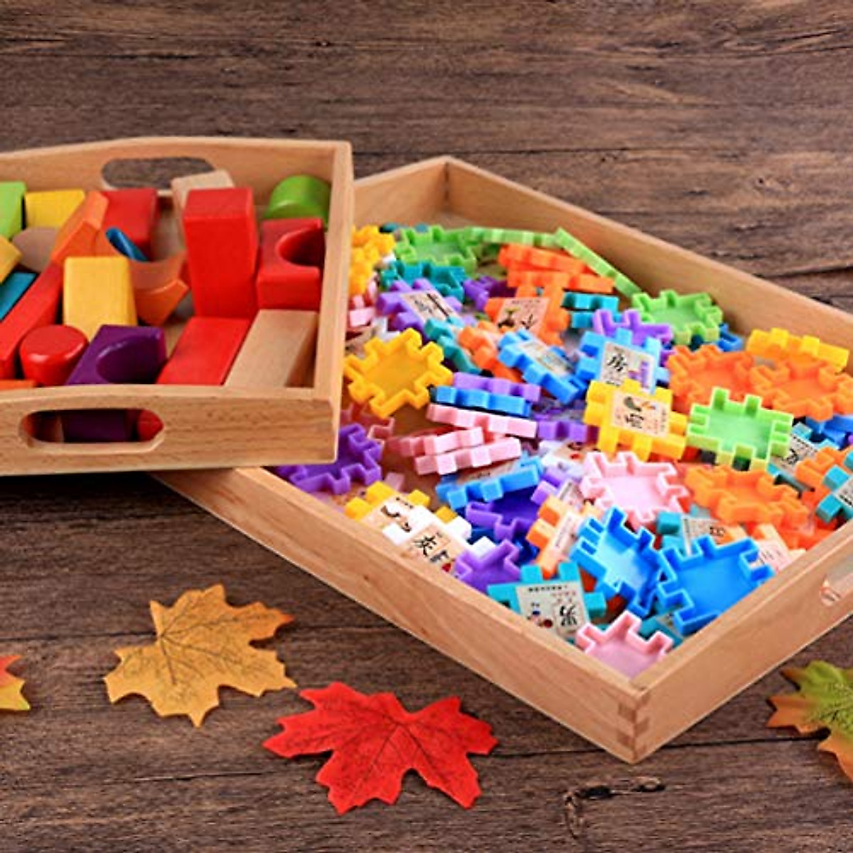 Side Cut Handle Tray Wooden Trays with Handles Wooden Crafting Trays Baby Tray for Serving Organizing DIY Decor and Montessori Activity Wooden Tray