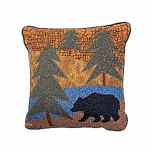 Donna Sharp Throw Pillow - Midnight Bear Lodge Decorative Throw Pillow with Bear & Trees Pattern - Square