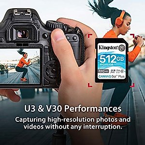 Kingston 256GB SDXC Canvas Go Plus 170MB/s Read UHS-I, C10, U3, V30 Memory Card (SDG3/256GB)