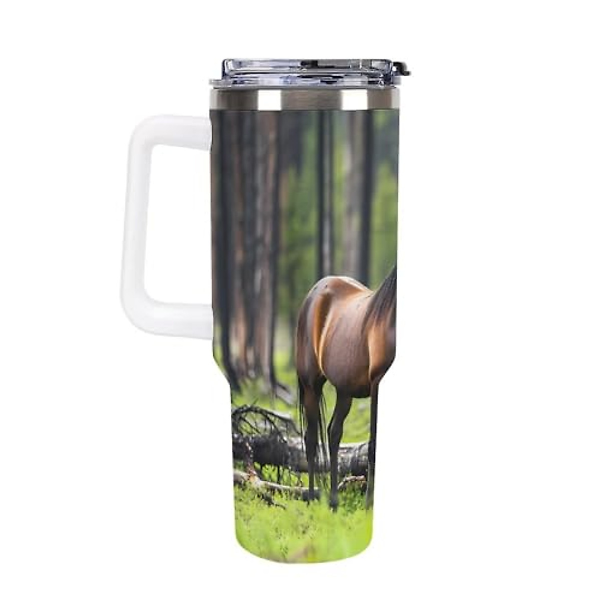 Horse in The Rain Forests Insulated Tumblers with Handle Stainless Steel Coffee Mug Funny Travel Cup with Lid Straw 40oz