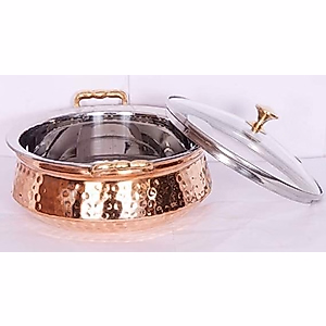 OMG Deals Copper Hammered Handi For Cooking And Serving, 5 inch, (With Brass Handles) (Cooper Handi, Pack of 1)