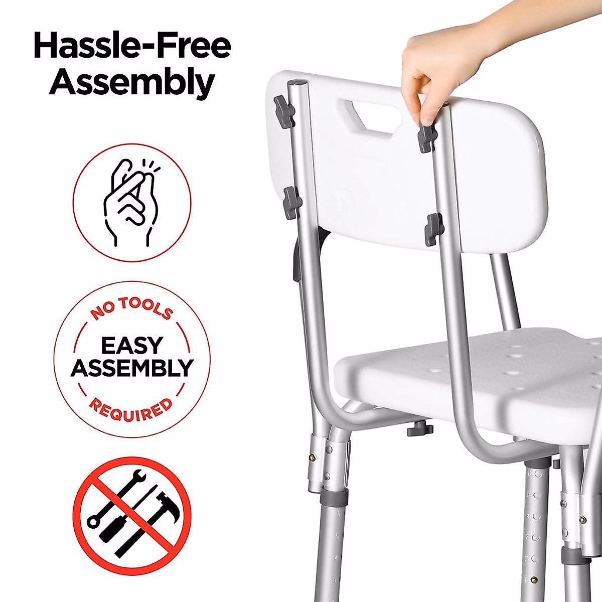 Shower Chair with Handels Set of 3 Includes Back Scrubber & Additional Sponge Tool Free Shower Chair for Elderly Bath Chair for Elderly by Medical King