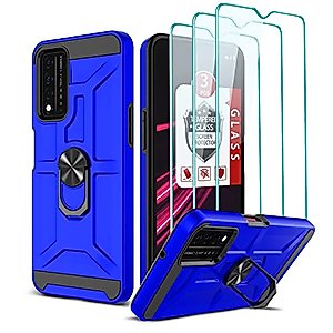 T-Mobile Revvl V+ 5G Cover, Revvl V+ 5G Case with [3X Tempered Glass Screen Protector], Built-in Ring Kickstand and Magnetic Car Mount Shockproof Dropproof Armor Case for TCL REVVL V+ 5G - Klein Blue