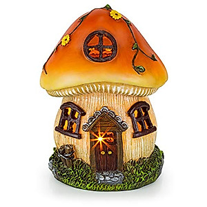 VP Home Tree Trunk Fairy House Solar Powered LED Outdoor Decor Garden Light & Mushroom Fairy House Solar Powered Outdoor Decor LED Garden Light