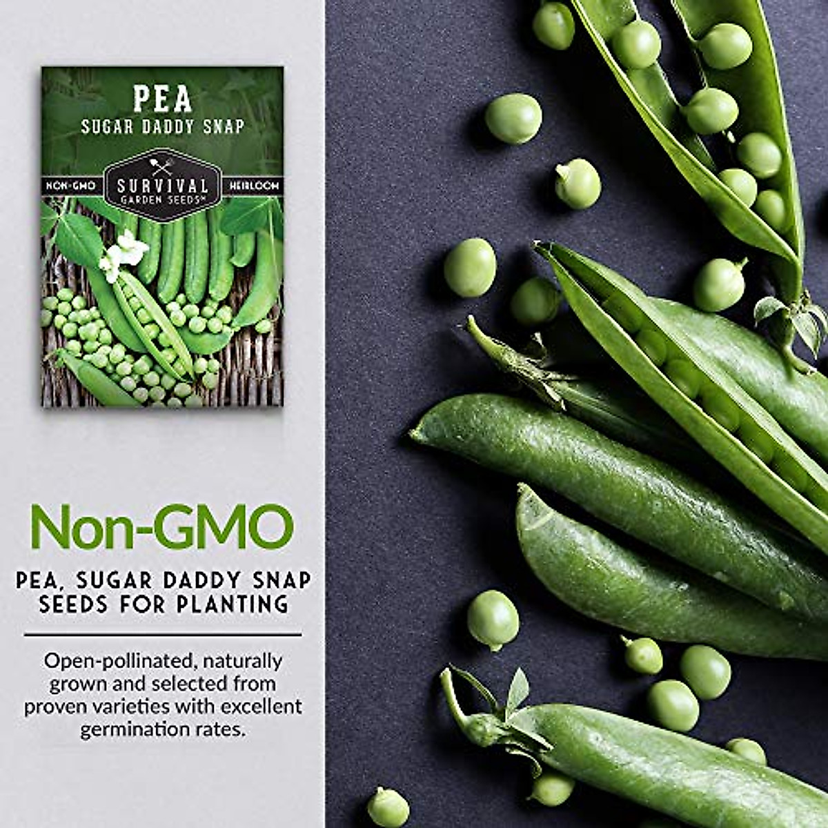 Survival Garden Seeds - Sugar Daddy Snap Pea Seed for Planting - Packet with Instructions to Plant and Grow in Delicious Pea Pods Your Home Vegetable Garden - Non-GMO Heirloom Variety