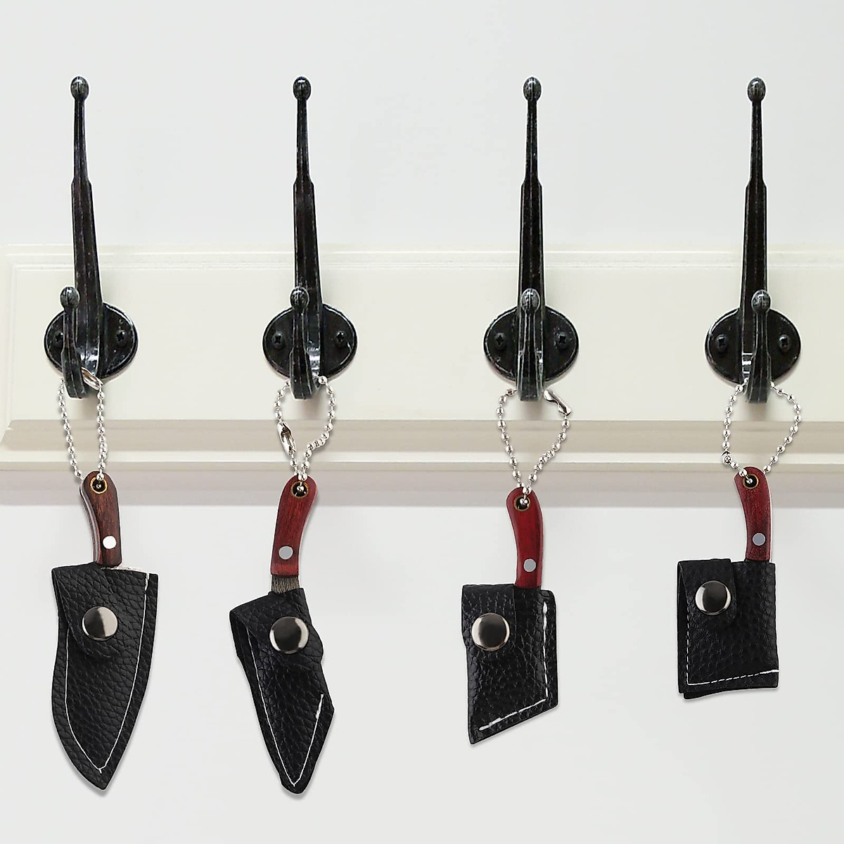 MOVNO Mini Pocket Knife Set Damascus Mini Utility Knife, Tiny Chef Knife with Sheath Cleaver for Package Opener Box Cutter, Camping Outdoor-4pcs-B