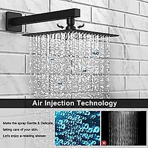 Black Shower System Sets Faucet: EMBATHER 10 Inch Overhead Rainhead Shower Combo Set with Handheld and Valve-Luxury Rain Mixer Rainfall Black Shower Faucets Sets Complete
