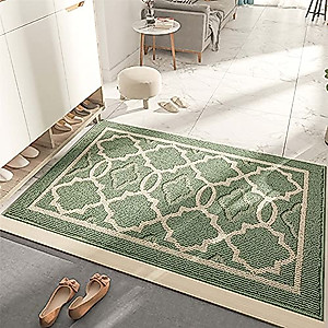 THRILRUG Indoor Door Mat,Non-Slip Absorbent Machine Washable Entrance Rug, Low-Profile Front Door Mat for Back Door Inside Rugs for Entryway-Sage Green Trellis (Green Trellis, 24"x36"/60x90cm)
