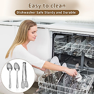 3 PCS Stainless Steel Serving Spoons Set,18/8 Large Serving Utensils,Include Serving Spoon,Slotted Spoon,Serving Tong,Stainless Steel Kitchen Utensil,For Buffet Catering Banquet,Dishwasher Safe