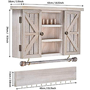 X-cosrack Rustic Hanging Jewelry Organizer,Wall Mounted Mesh Jewelry Holder,for Necklaces,Earings, Bracelets,Ring Holder,with Removable Bracelet Rod,Hooks,Wooden Barndoor Decor