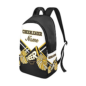 CUXWEOT Personalized Cheerleader Black Gold & White Backpack with Name Custom Travel Daypack Bag for Man Woman Gifts