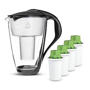 DAFI LED Glass Water Filter Pitcher 64 oz with Alkaline Filter + 3pack Alkaline Filters | Filters Compatible with Brita | Water Purifier Filter Jug Water Purifer | Water Cartridges | Black