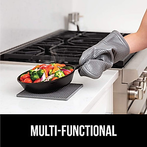 Gorilla Grip Cutting Board Set of 3 and Silicone Oven Mitt and Pot Holder 4 Piece Set, Includes Cooking Mitts and Trivet Mats, Cutting Boards are, Both in Gray Color, 2 Item Bundle