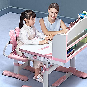 Height-Adjustable Children's Study Desk and Chair Set, LED Light Multifunctional Children's Desk, Writing Desk and Chair Set for Primary School Students, Lifting Study Table