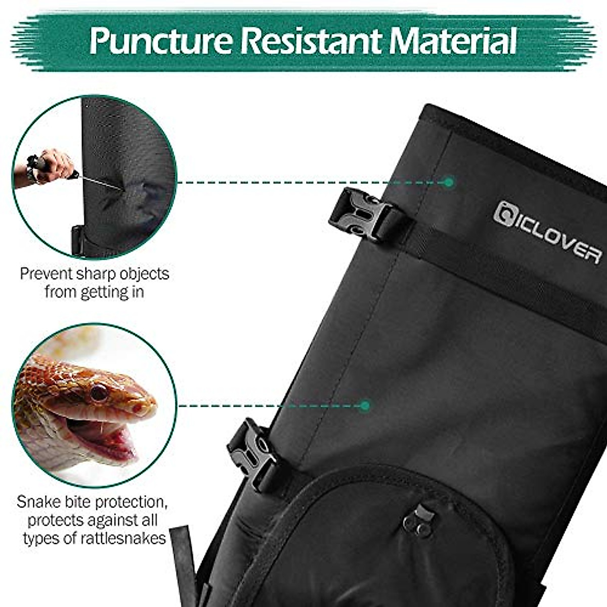 IC ICLOVER 62 Inch Snake Tongs+ Large Snake Guards, Heavy Duty Standard Reptile Snake Tongs Grabber Catcher, Lightweight Stab-Resistant Snake Gaiters Proof Leggings, Snakes Bite Proof Protection