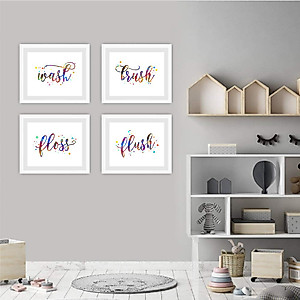 Dignovel Studios Unframed (Set of 4) 8X10 Watercolor Bathroom Sign Print Quotes Print Wash Brush Floss Flush Funny Bathroom Decor dnc11