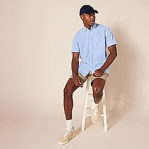 Amazon Essentials Men's Regular-Fit Short-Sleeve Pocket Oxford Shirt, Blue, X-Large