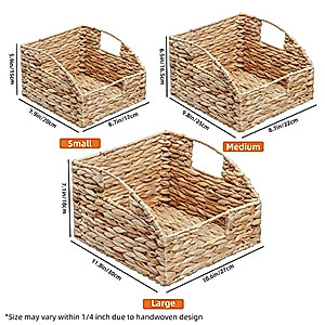 OUTBROS Water Hyacinth Wicker Storage Baskets, Hand-Woven Baskets with Handles, Nesting Wicker Basket Sets, Waterproof Woven Storage Baskets for Shelves, 3-Pack