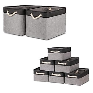 Bidtakay Baskets Set Fabric Storage Bins-Black&Grey Bundled Baskets of 2 Large Baskets 16" X 11.8" X 11.8" + 6 Small Baskets 11.8" X 7.8" X 5"