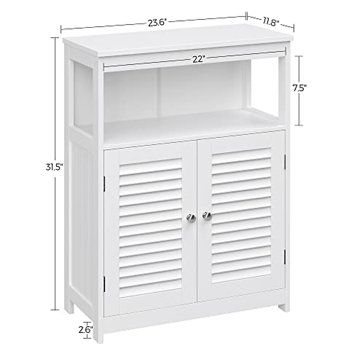 VASAGLE Bathroom Storage Floor Cabinet Free Standing with Double Shutter Door and Adjustable Shelf White
