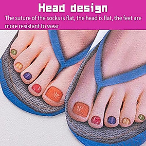 Flip Flops Socks, Women Funny 3D Printed Flip Flop Design Socks Look Like Shoe Sandal Novelty Ankle Crew Socks Gift