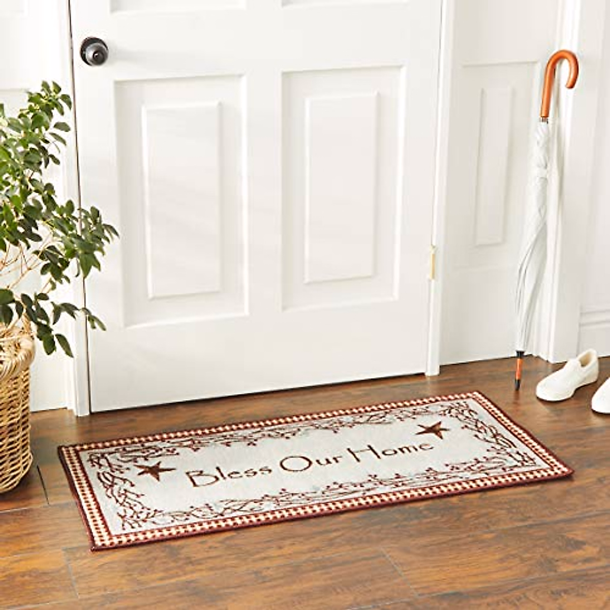 Brumlow Mills Bless Our Home Berry Blossoms Floral Welcome Door Mat for Entryway, Kitchen, or Home Décor Area Rug, 20" x 44", Deep Red