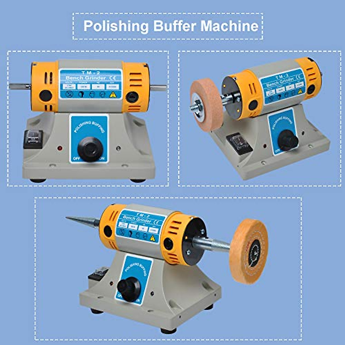 TM-2 Jewelry Rock Polishing Buffer Machine Bench Lathe Polisher Kit Rock Tumbler Gem Tools Grinder 350W 110V