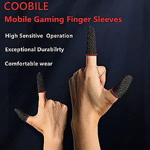 COOBILE Phone Gaming Finger Sleeves （6 Pack） Silver Fiber More Sensitive Anti-Sweat Breathable ，for League of Legend, Rules of Survival,PUBG (Black)